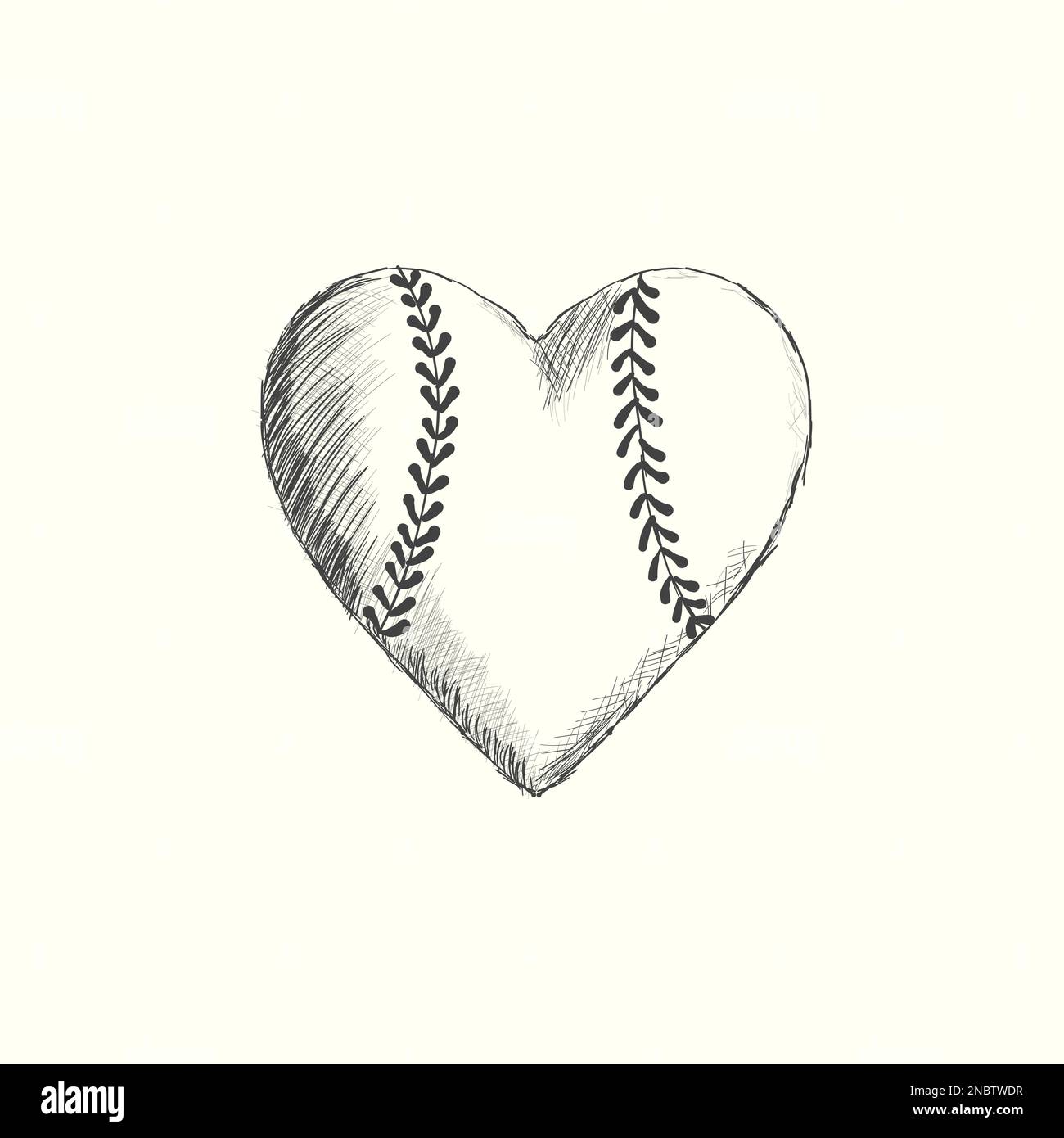 Heart shape baseball ball vector illustration in black, vintage style ...