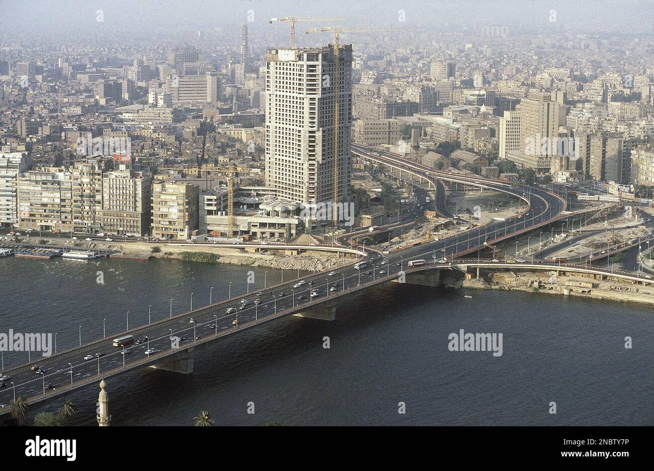 6th of October Bridge crosses Nile passes by new Ramses Hilton under ...
