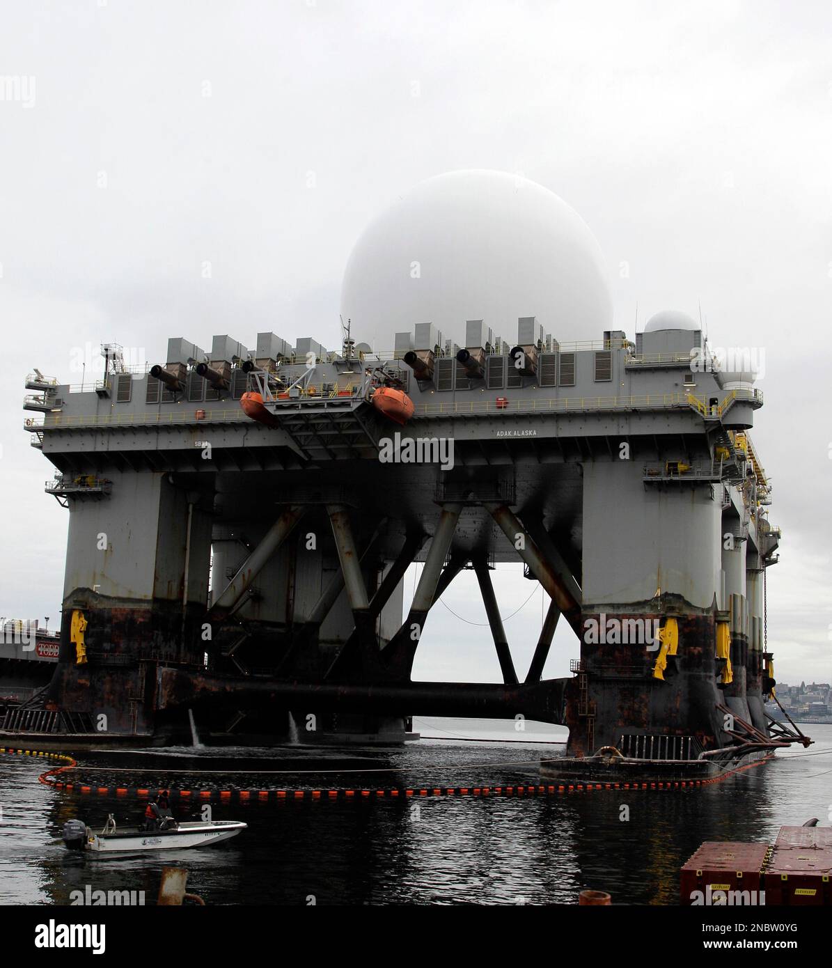 A domed sea-based radar vessel, operated by the U.S. Missile Defense ...