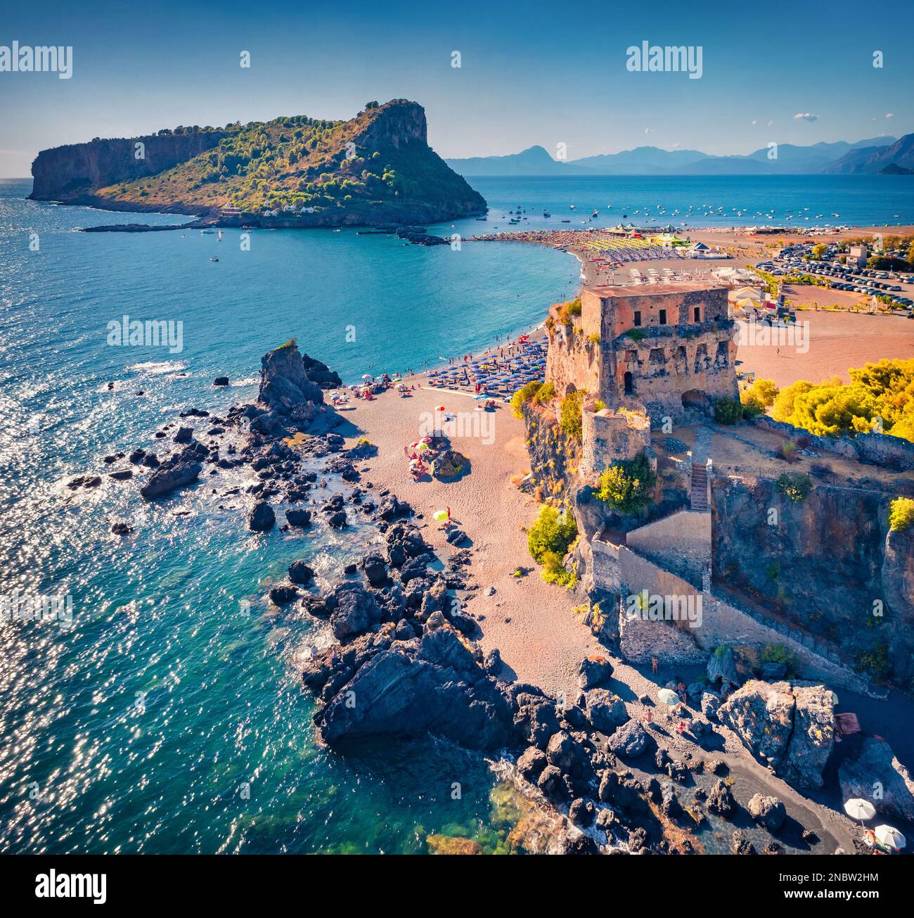 Majestic summer view of Fiuzzi Castle, Praia A Mare location ...