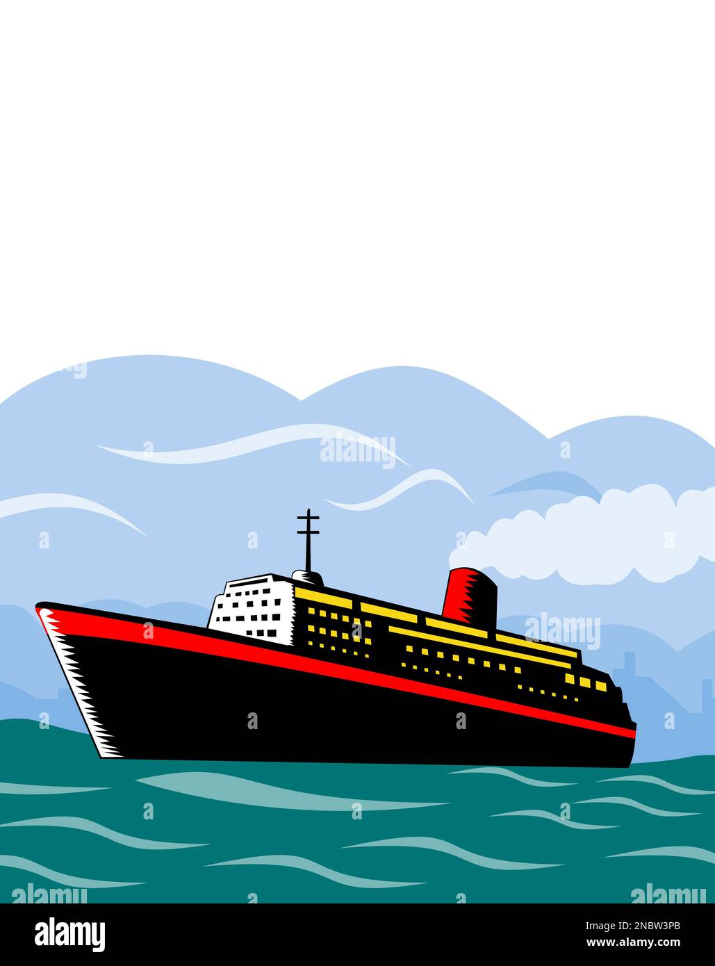 Illustration of an ocean liner, cruise ship or passenger vessel sailing ...