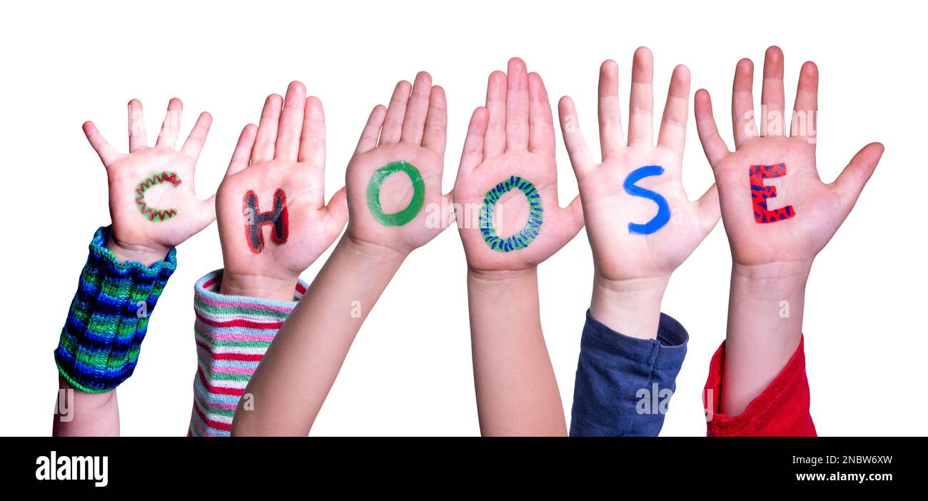 Children Hands Building Word Choose, Isolated Background Stock Photo ...