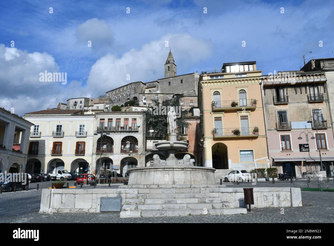 View of the main square of Montesarchio, a village in the province of ...