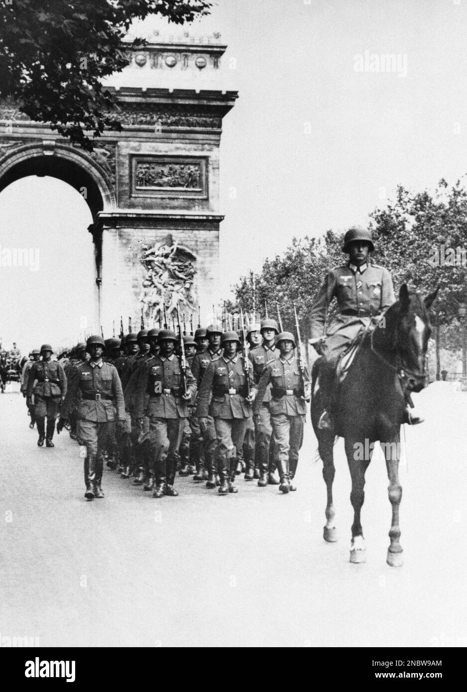 German troops marching on the famous boulevard in Paris, France on ...