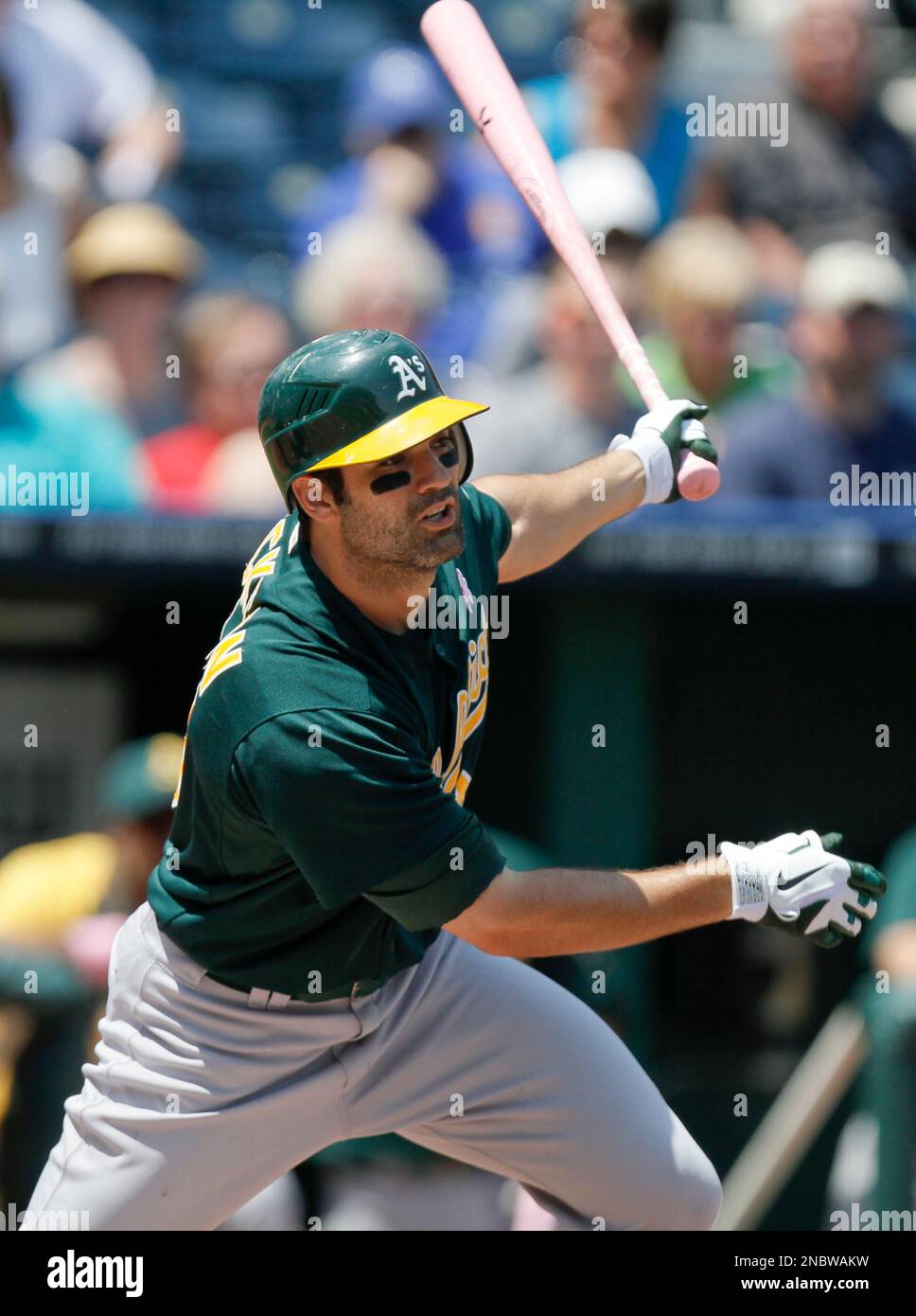 Oakland Athletics' Conor Jackson watches his RBI-single in the first ...