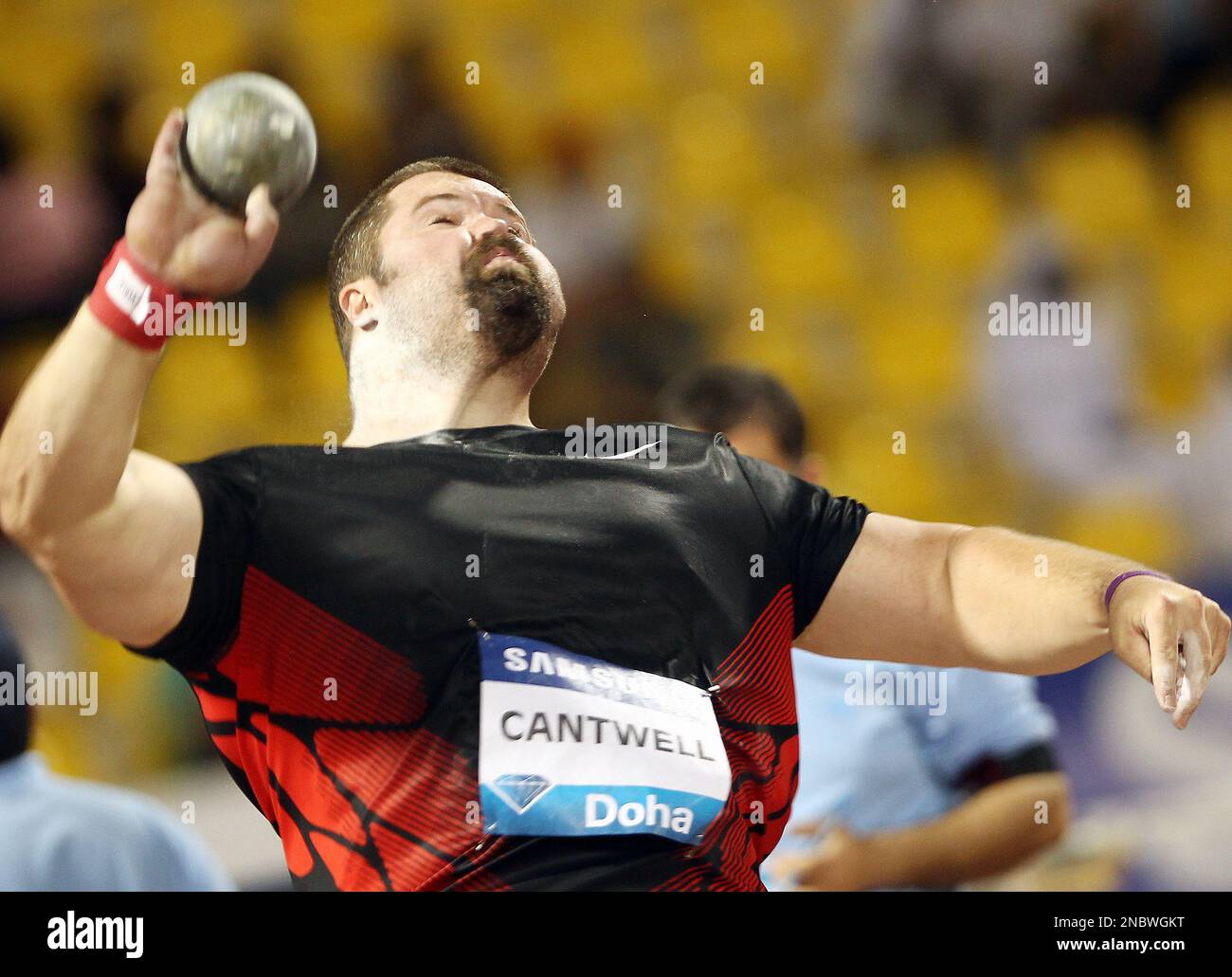 Christian Cantwell of the US competes in the men's shot put at the IAAF ...