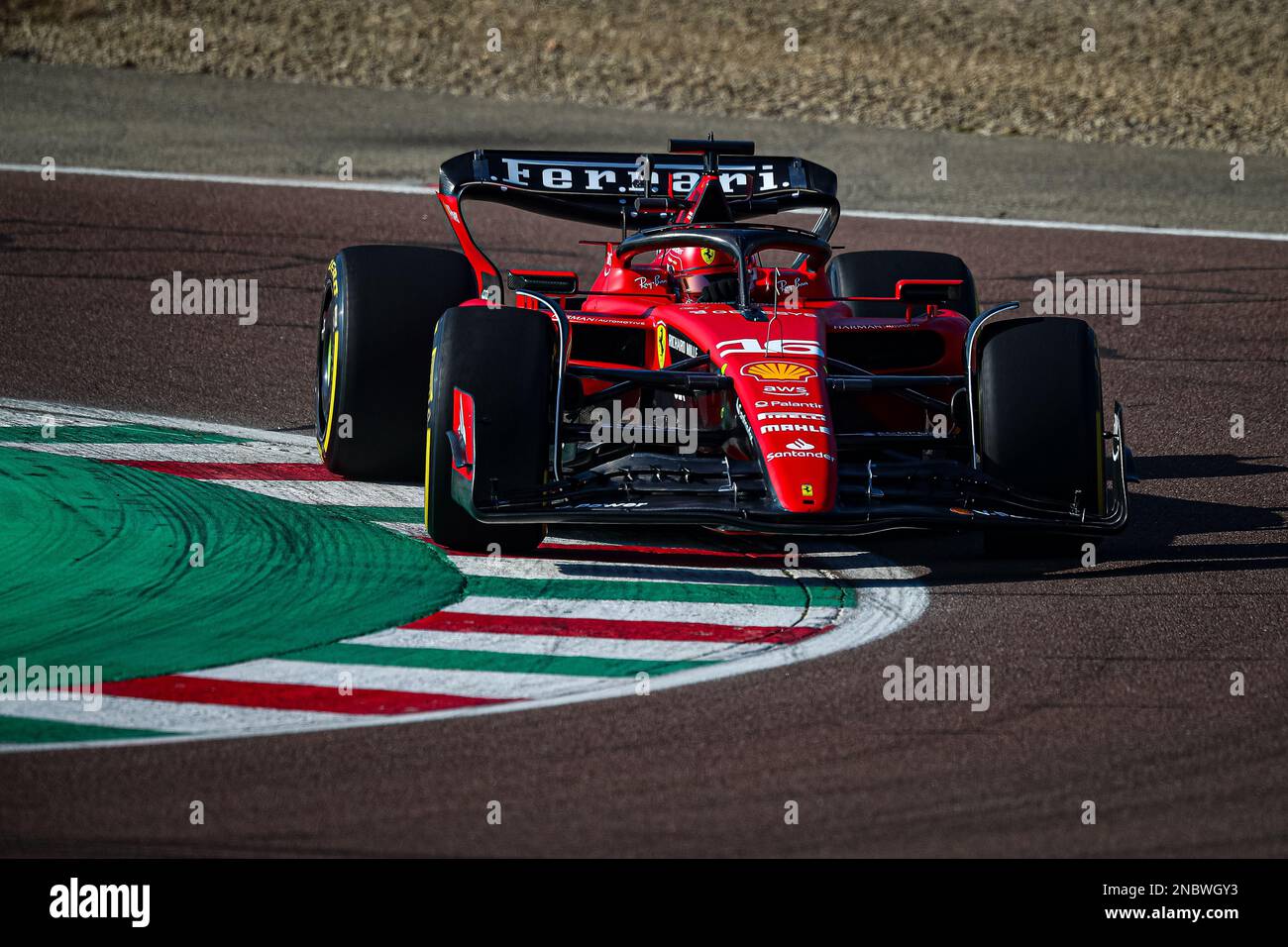 Charles Leclerc driving the new Ferrari SF-23 for the 2023 F1 season on the Circuit de Fiorano ...