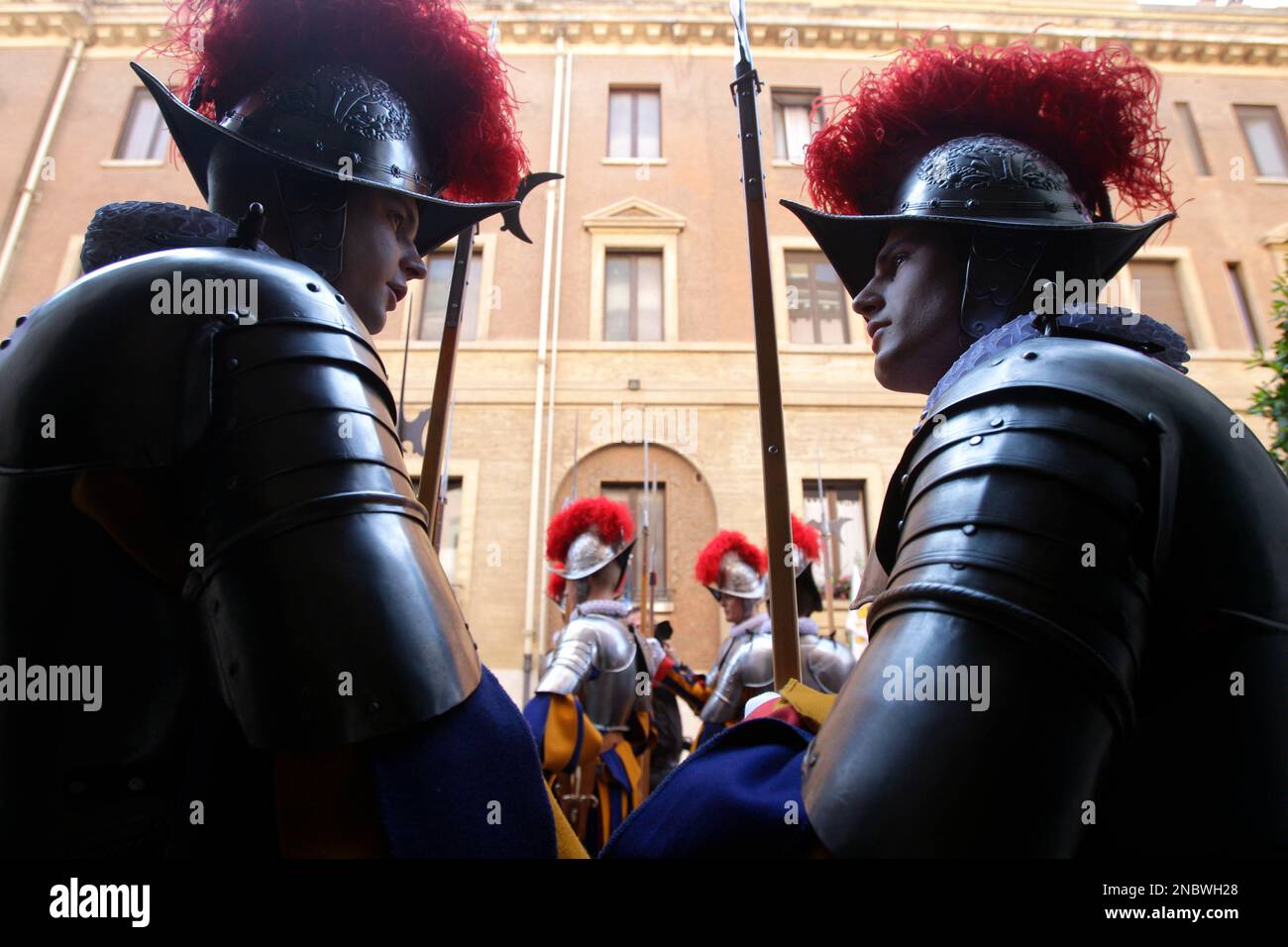 Vatican's Swiss Guards get ready prior to the swearing-in ceremony of ...