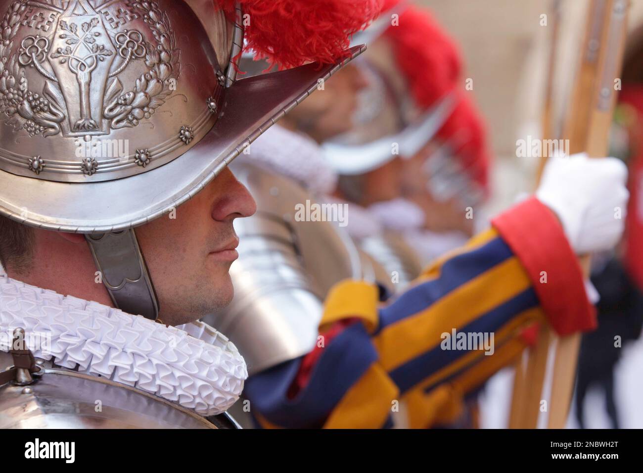 Vatican's Swiss Guards get ready prior to the swearing-in ceremony of ...