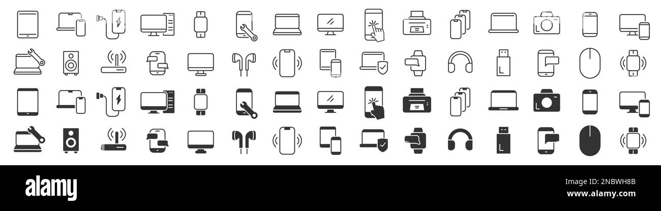 Electronics and devices icons collection in two different styles Stock ...