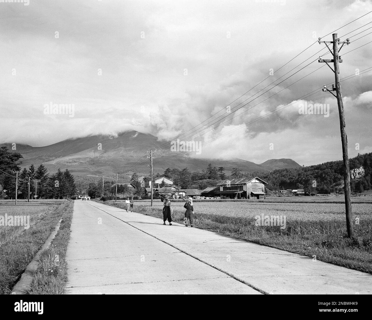 Pillars of gray smoke fill the sky about Mount Asama which erupted on ...
