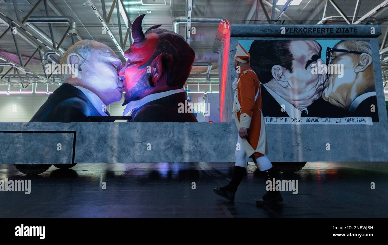 Cologne, Germany. 14th Feb, 2023. A theme float showing Russia's ...