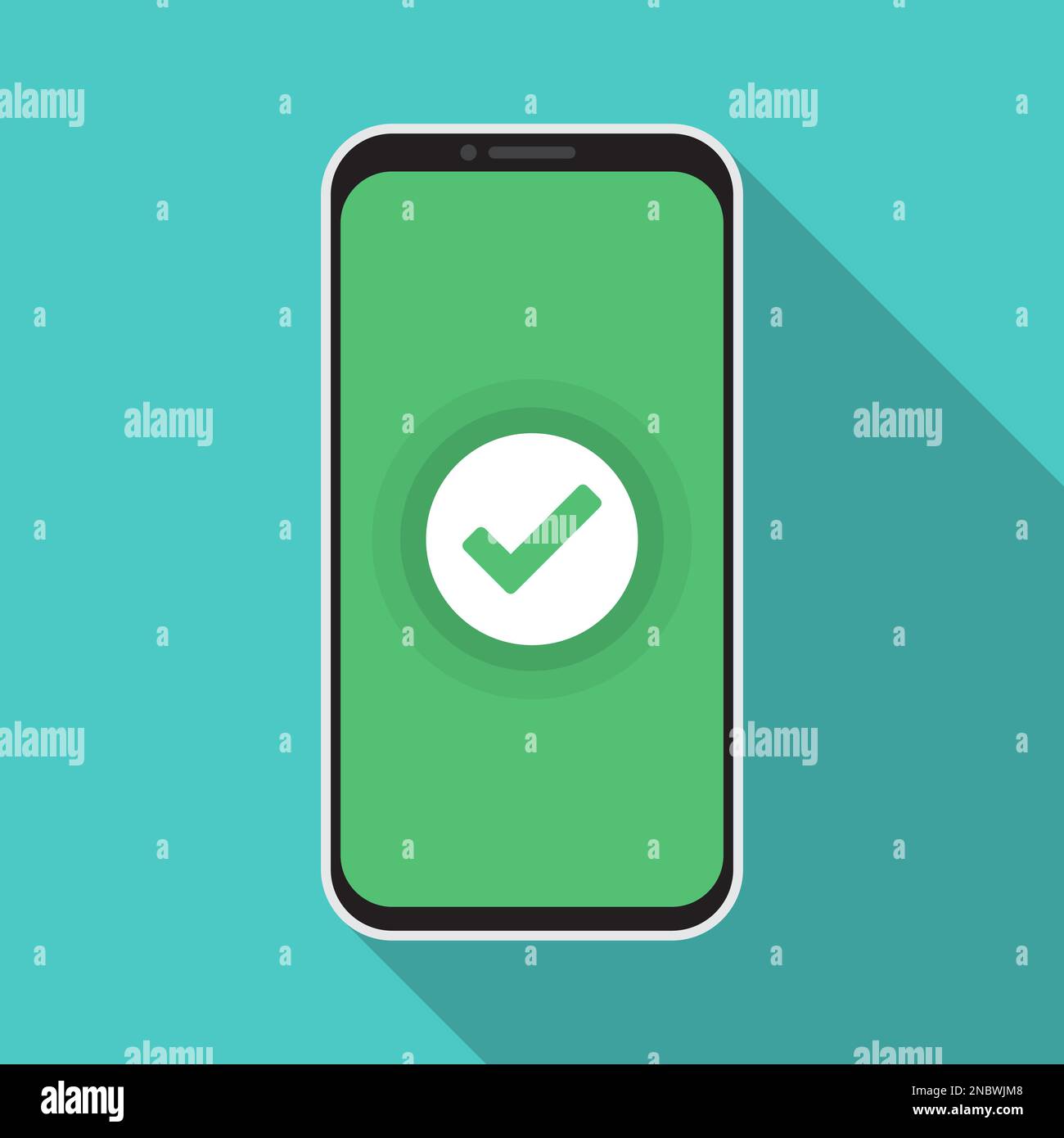 Smartphone with green checkmark notification in a flat design Stock ...