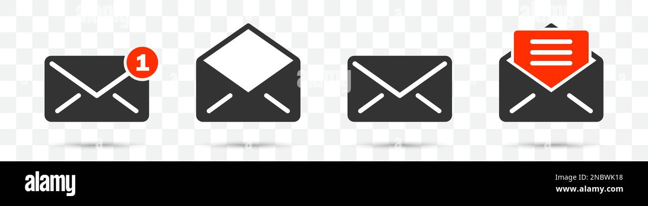 Set of notification mail or sms icons on a transparent background Stock ...