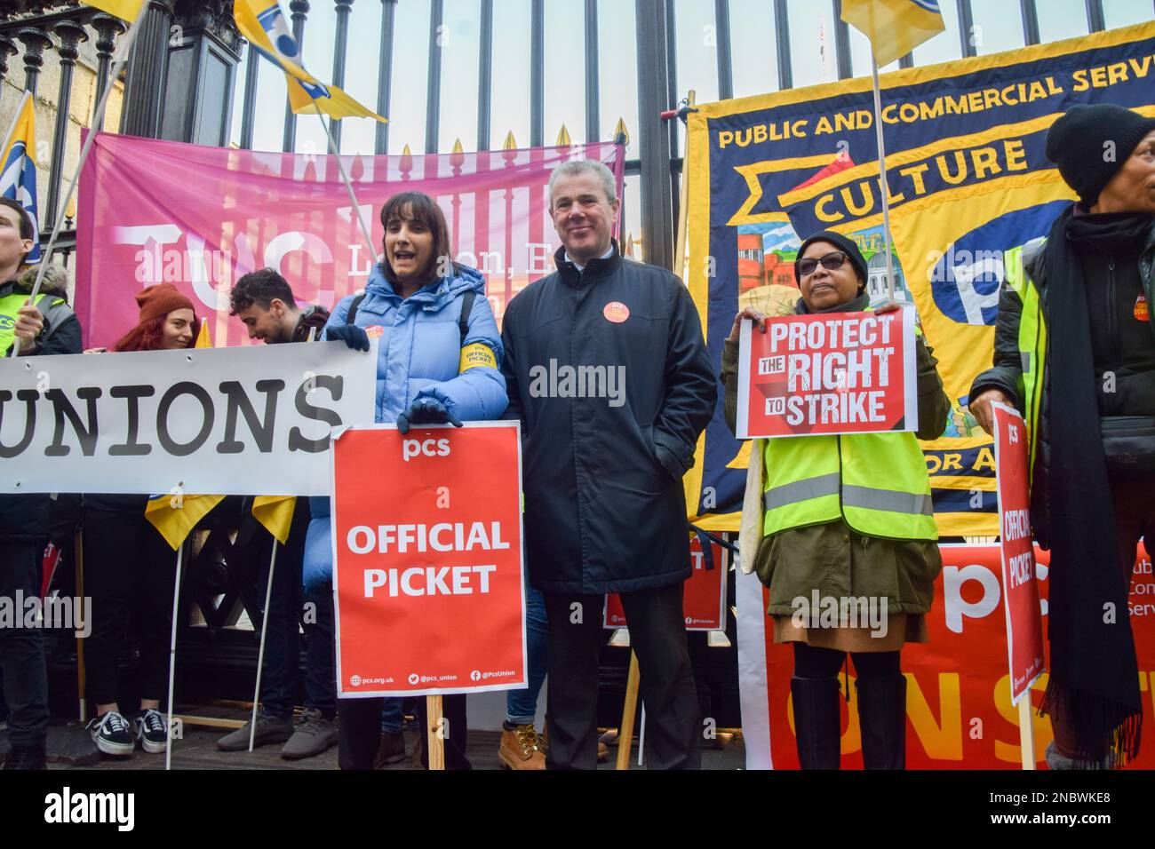 London, UK. 14th February 2023. Mark Serwotka, general secretary of PCS ...