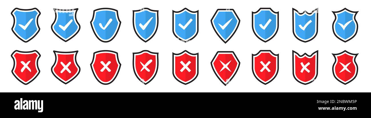Set of shield with tick and cross icons in a flat design Stock Vector ...