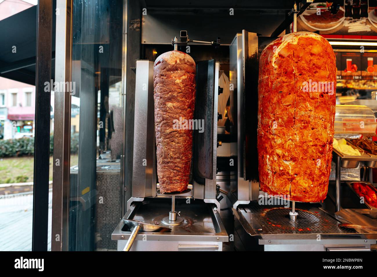Meat skewer for turkish doner kebab in a restaurant in Istanbul Stock ...