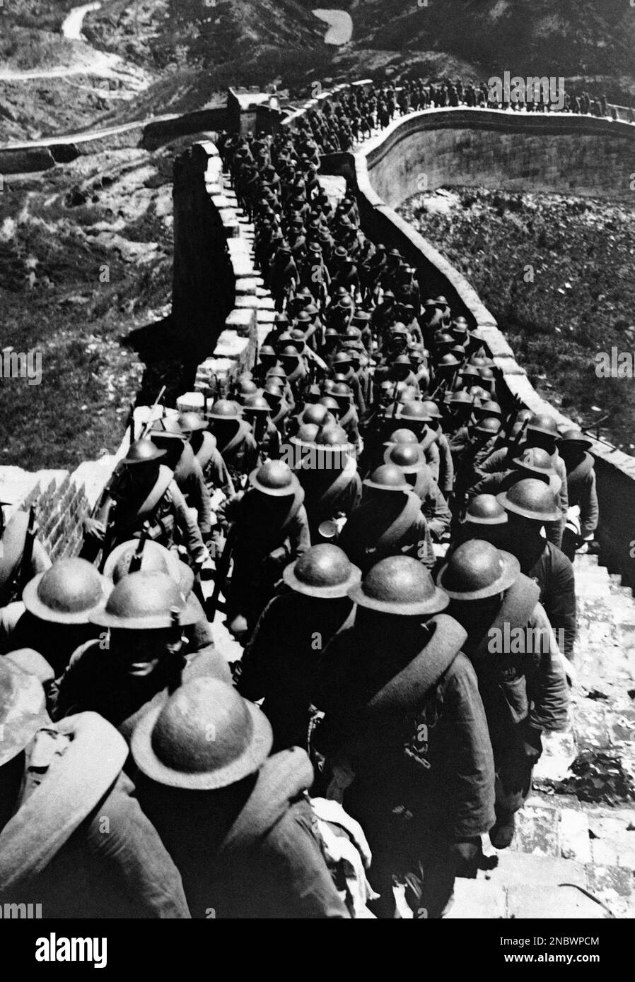 Chinese legions on the Great Wall northwest of Peiping, China in ...