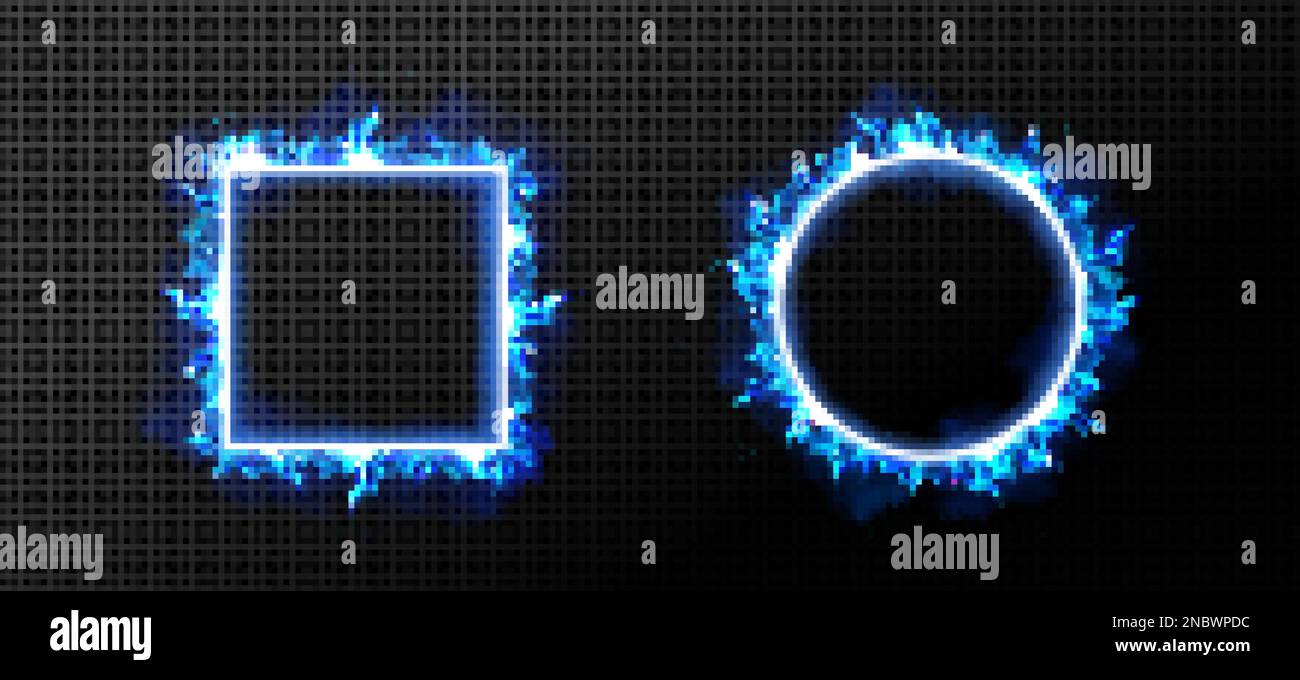 Square and round blue fire frames png isolated on transparent ...