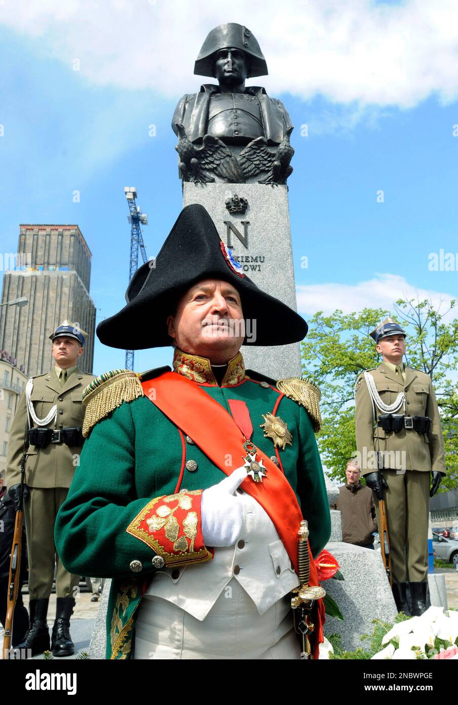 A man dressed as Napoleon Bonaparte poses after the unveiling ceremony ...