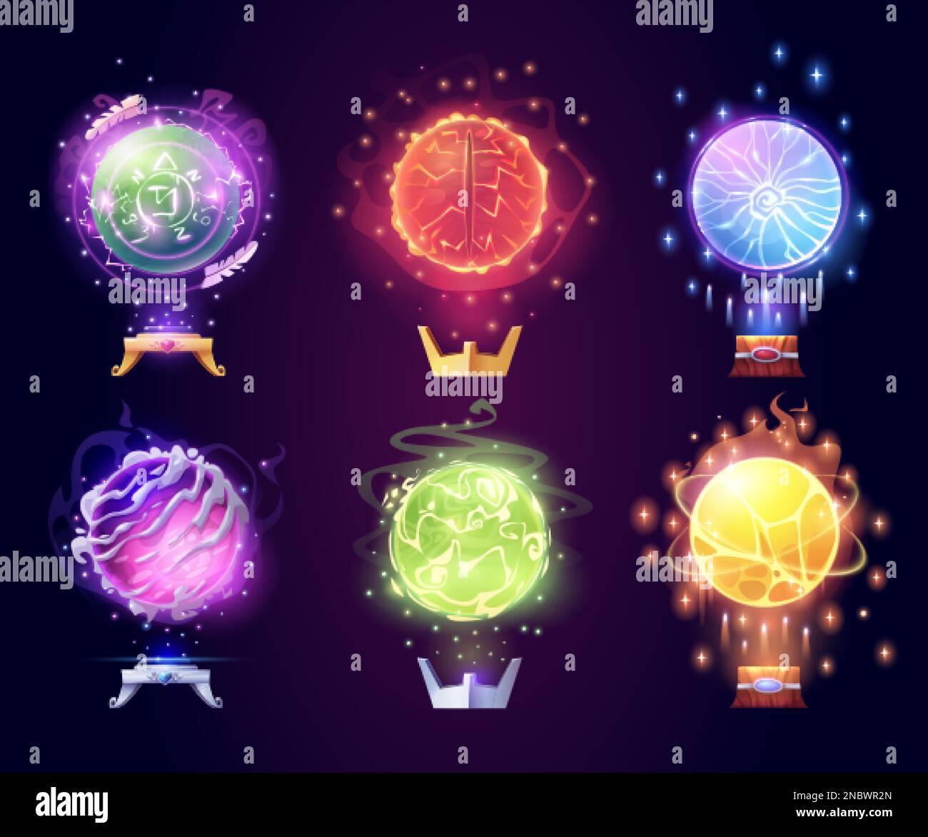 Magic crystal balls, energy spheres with light effect. Fantasy magician ...
