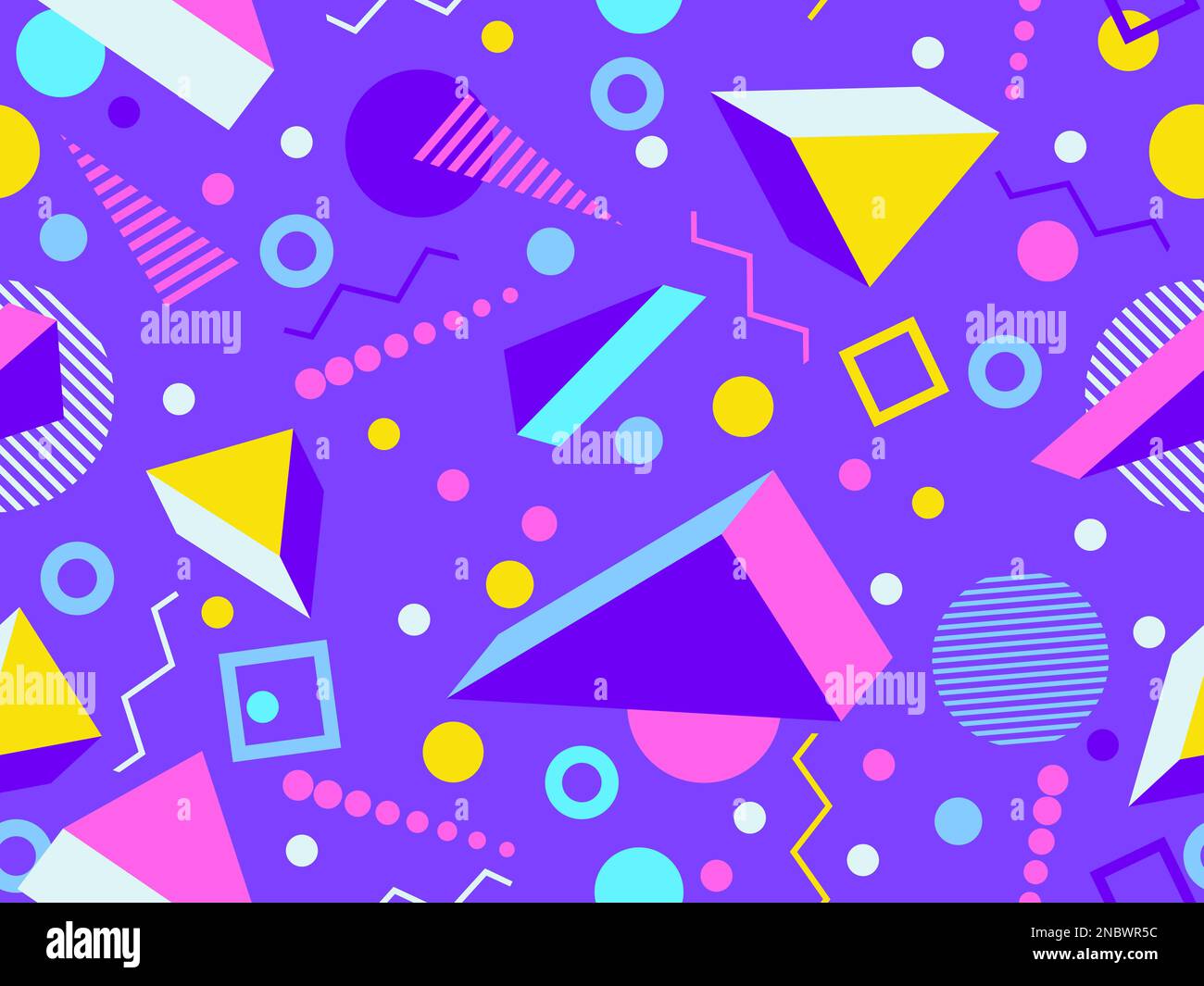 Geometric seamless pattern with 3d shapes in 80s memphis style ...