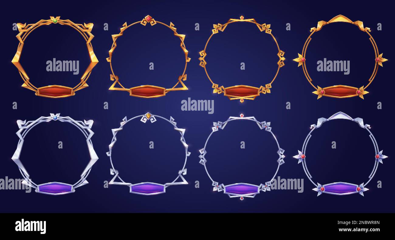Empty circle silver and gold rank frames in medieval style for game ui ...
