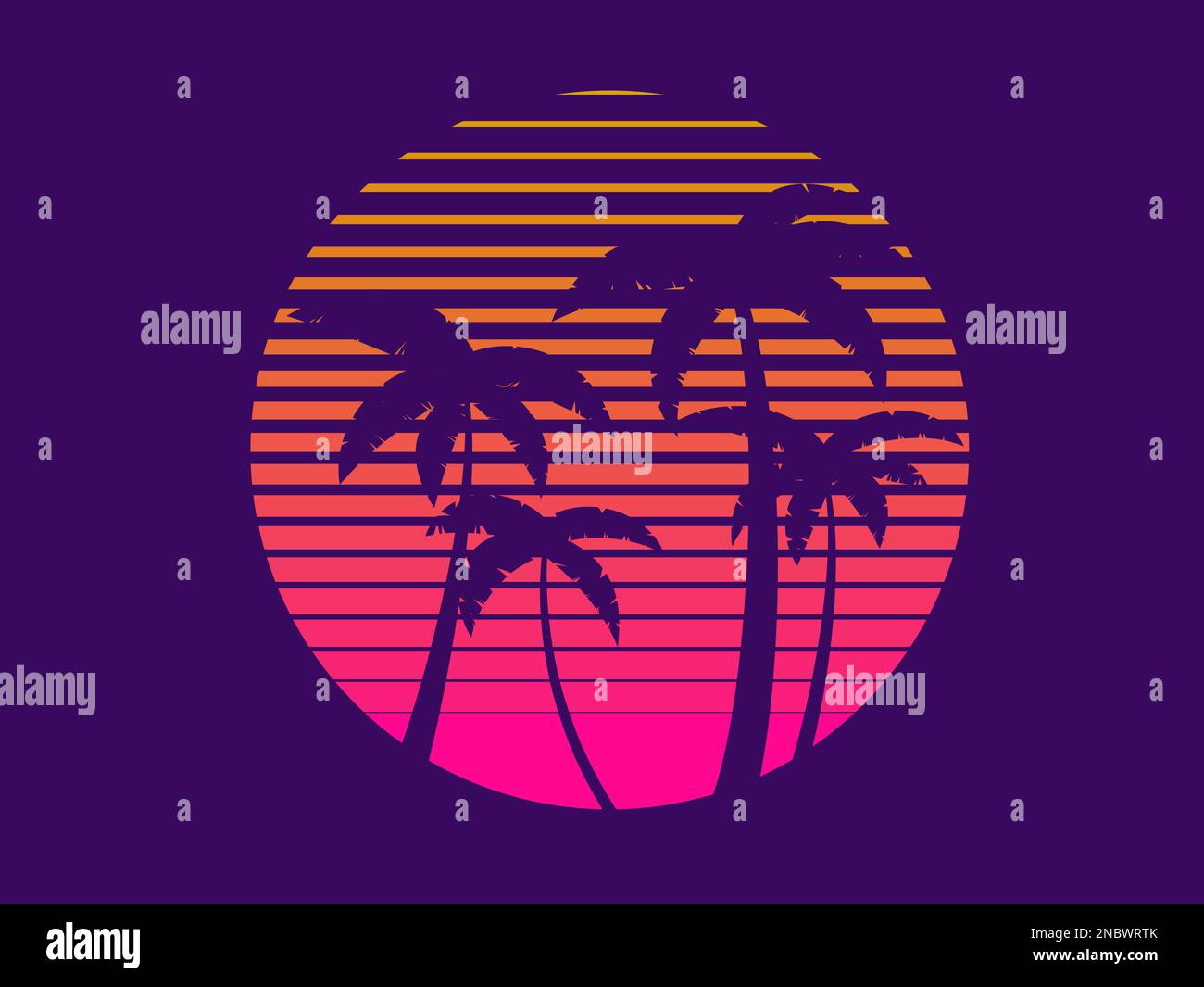 Tropical palm trees at sunset in a futuristic 80s style. Summer time ...