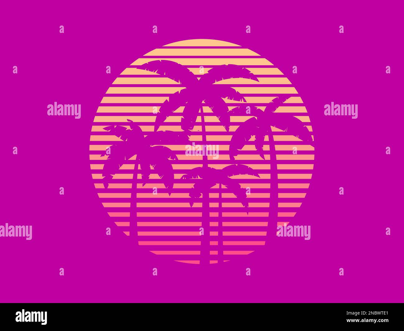 Tropical palm trees at sunset in a futuristic 80s style. Summer time ...