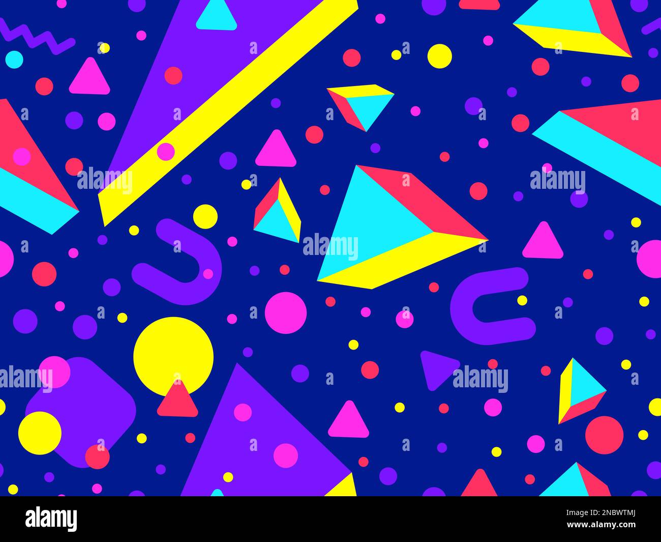 Geometric seamless pattern with 3d shapes in 80s memphis style ...