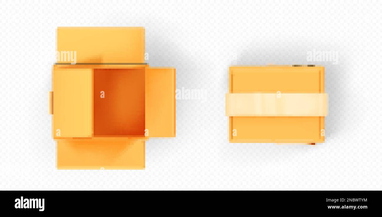 Top view open closed cardboard box isolated on transparent background ...