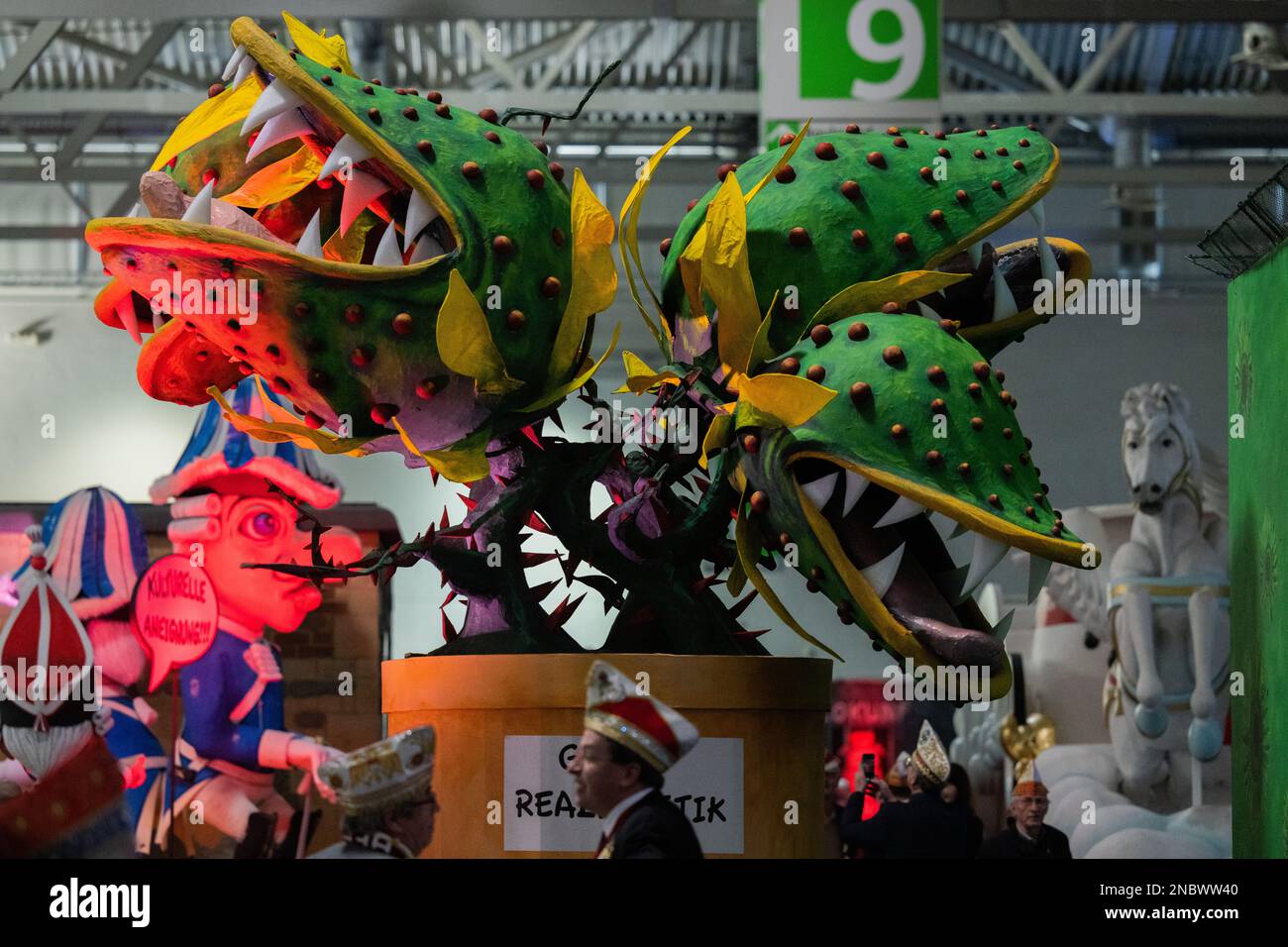 Cologne, Germany. 14th Feb, 2023. A theme float showing the Greens as a ...