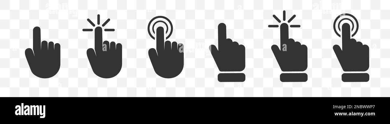 Set of different hand clicking icon on a transparent background Stock ...