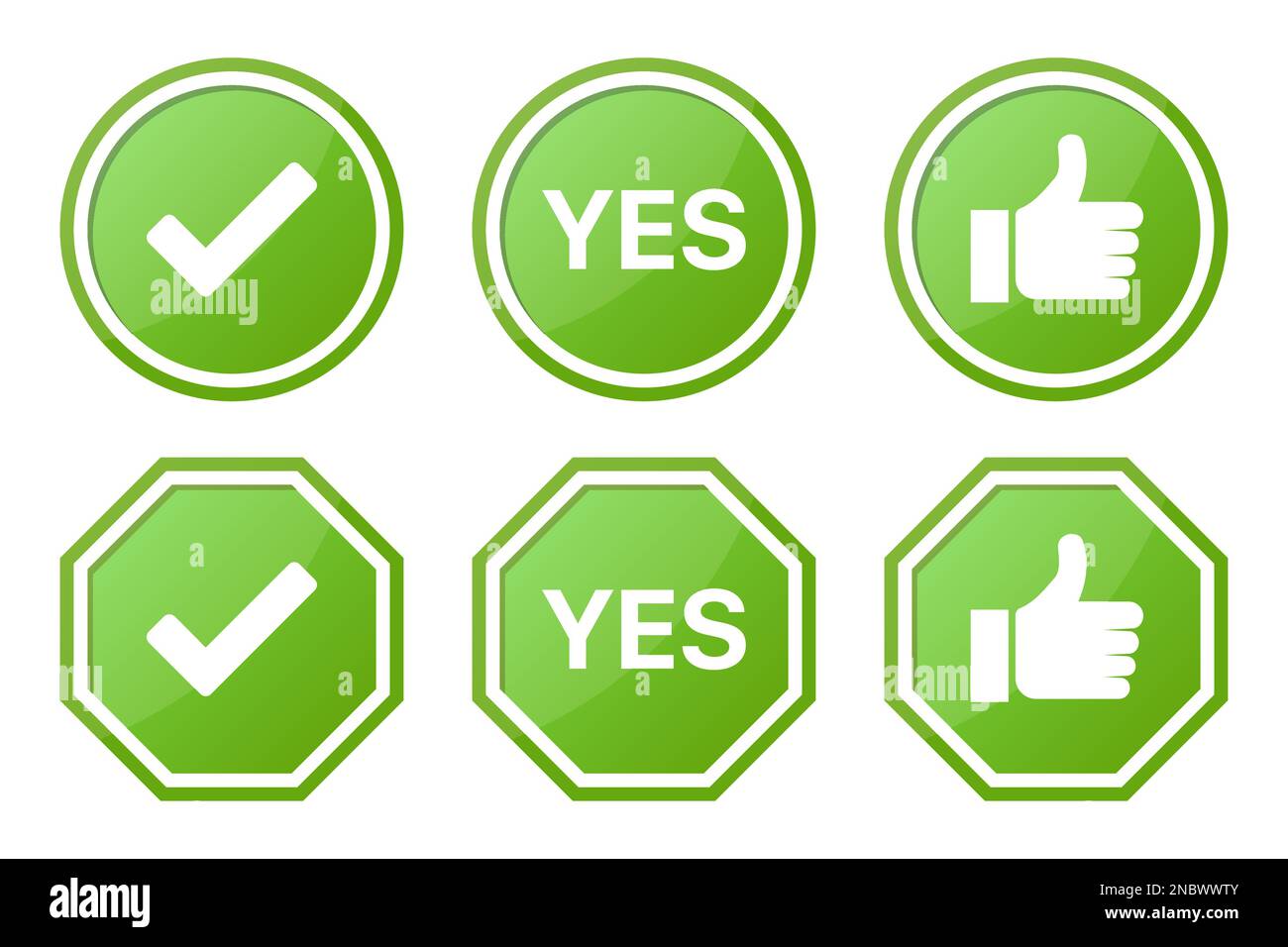 Set of green Yes signs with tick and like Stock Vector Image & Art - Alamy