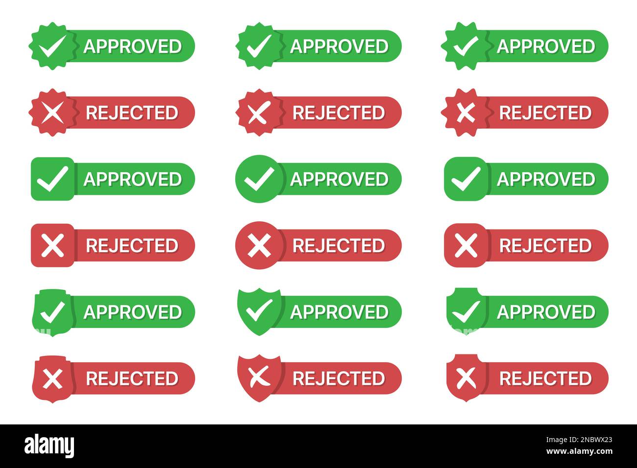 Set of approved and rejected badges icon in a flat design Stock Vector ...
