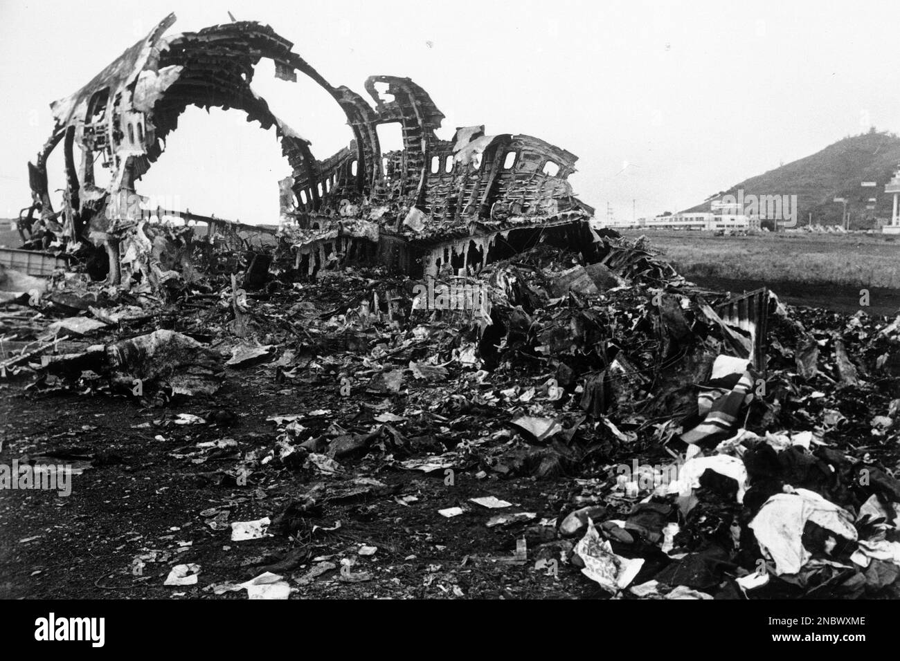 Wreckage of the KLM and Panam Jumbo jets on the runway of Los Rodeos ...