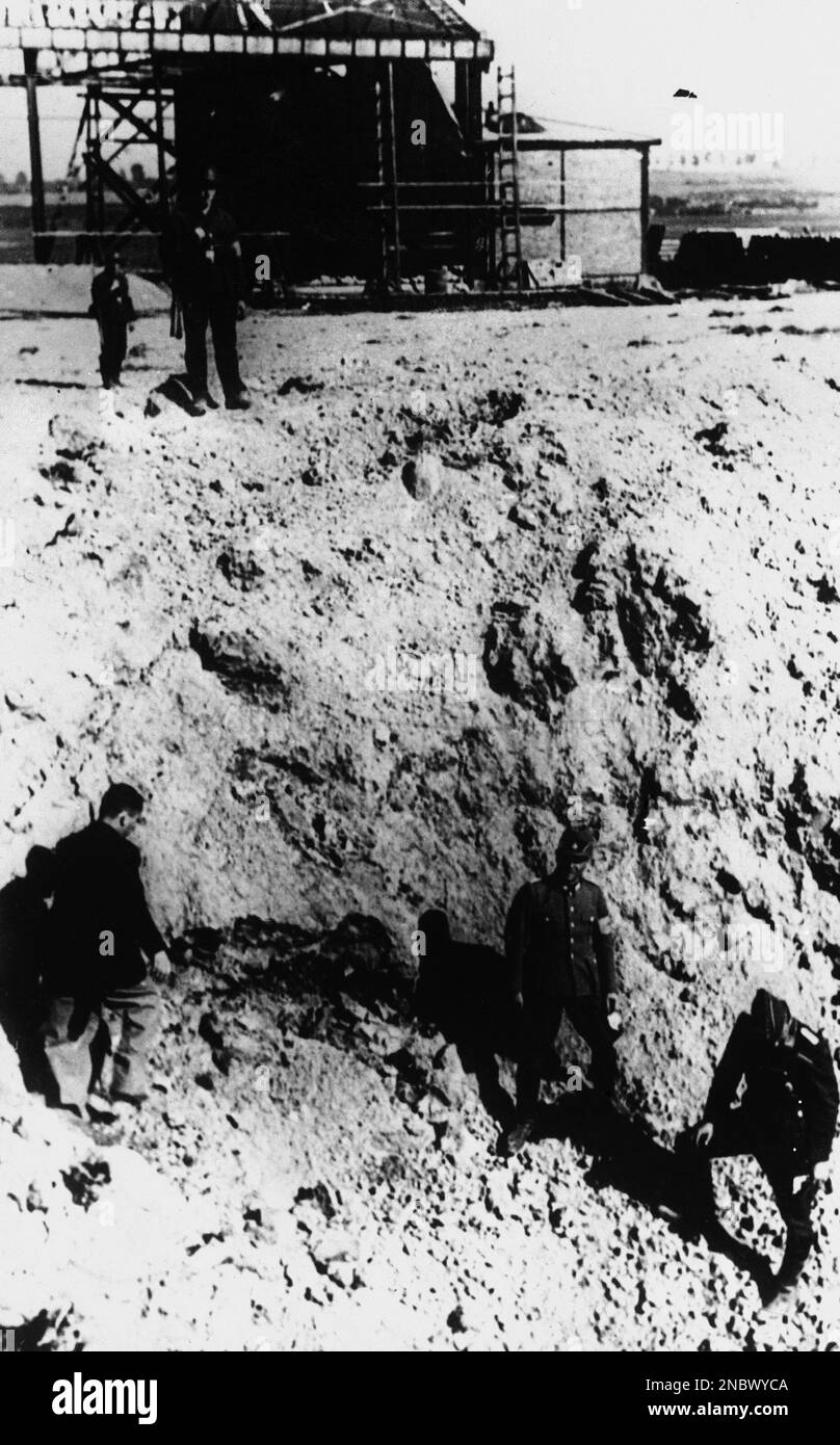 One of the craters after the bombing by the German airforce of the ...