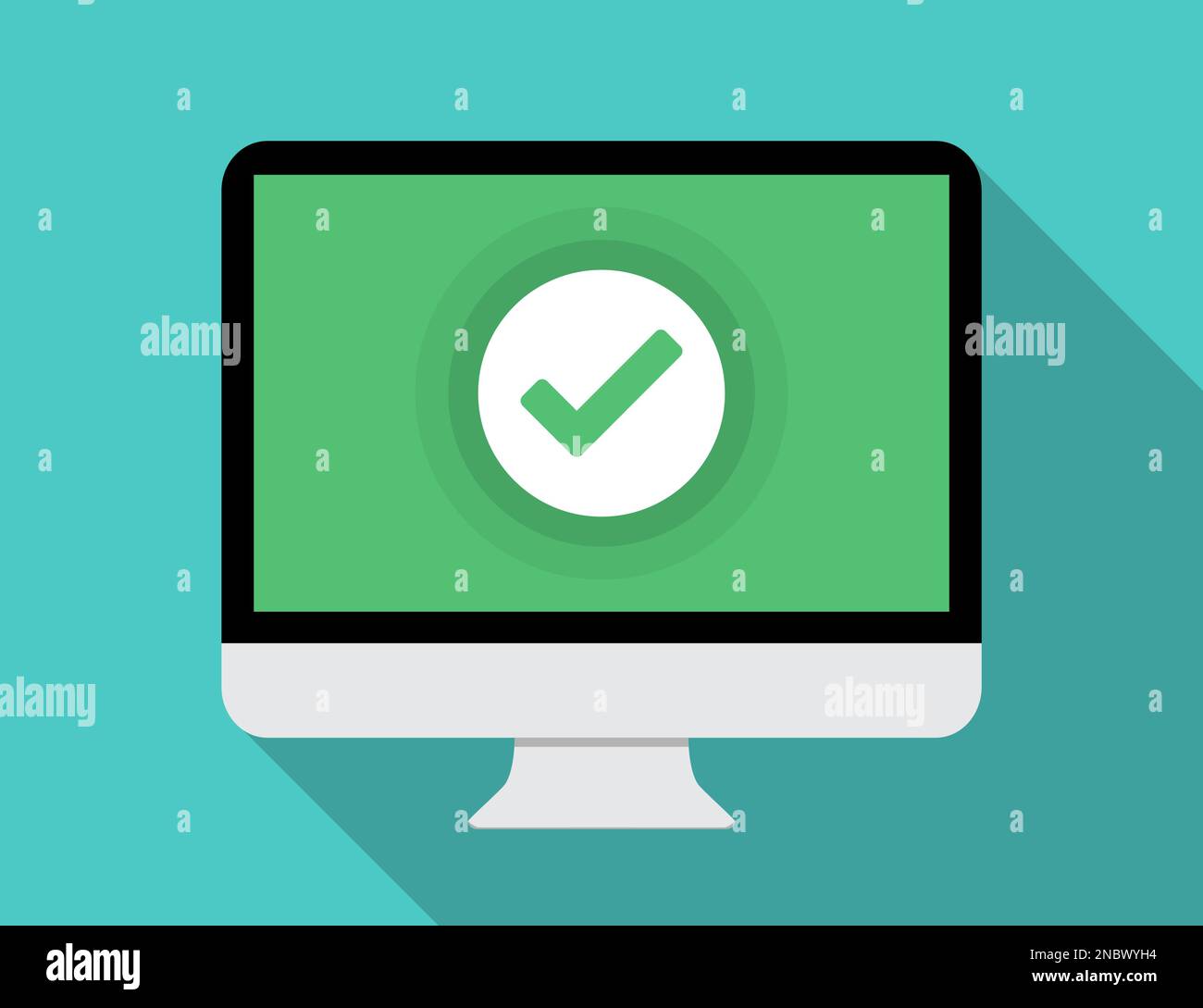 Monitor with green checkmark notification in a flat design Stock Vector ...