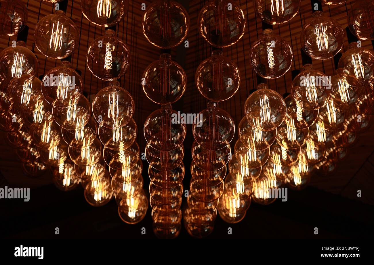 Stylish, modern and decorative lamps of Edison of round shape in the ...