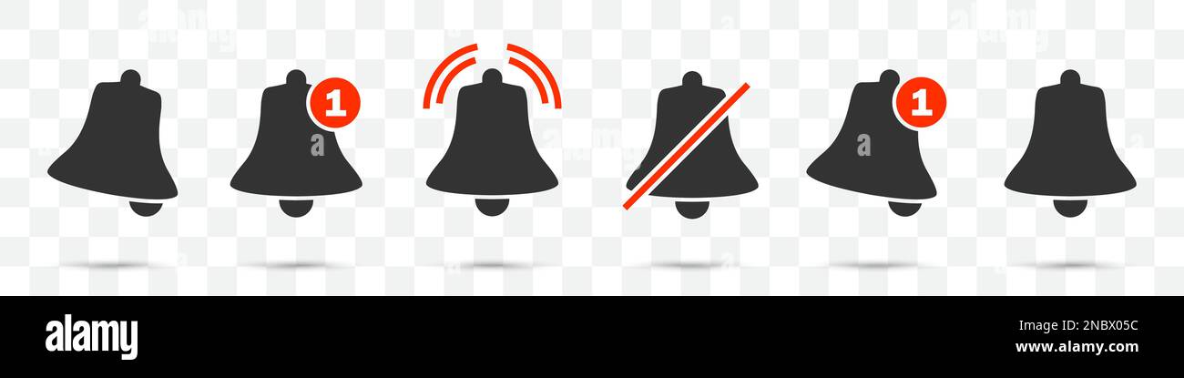 Set of notification bell icons on a transparent background Stock Vector ...