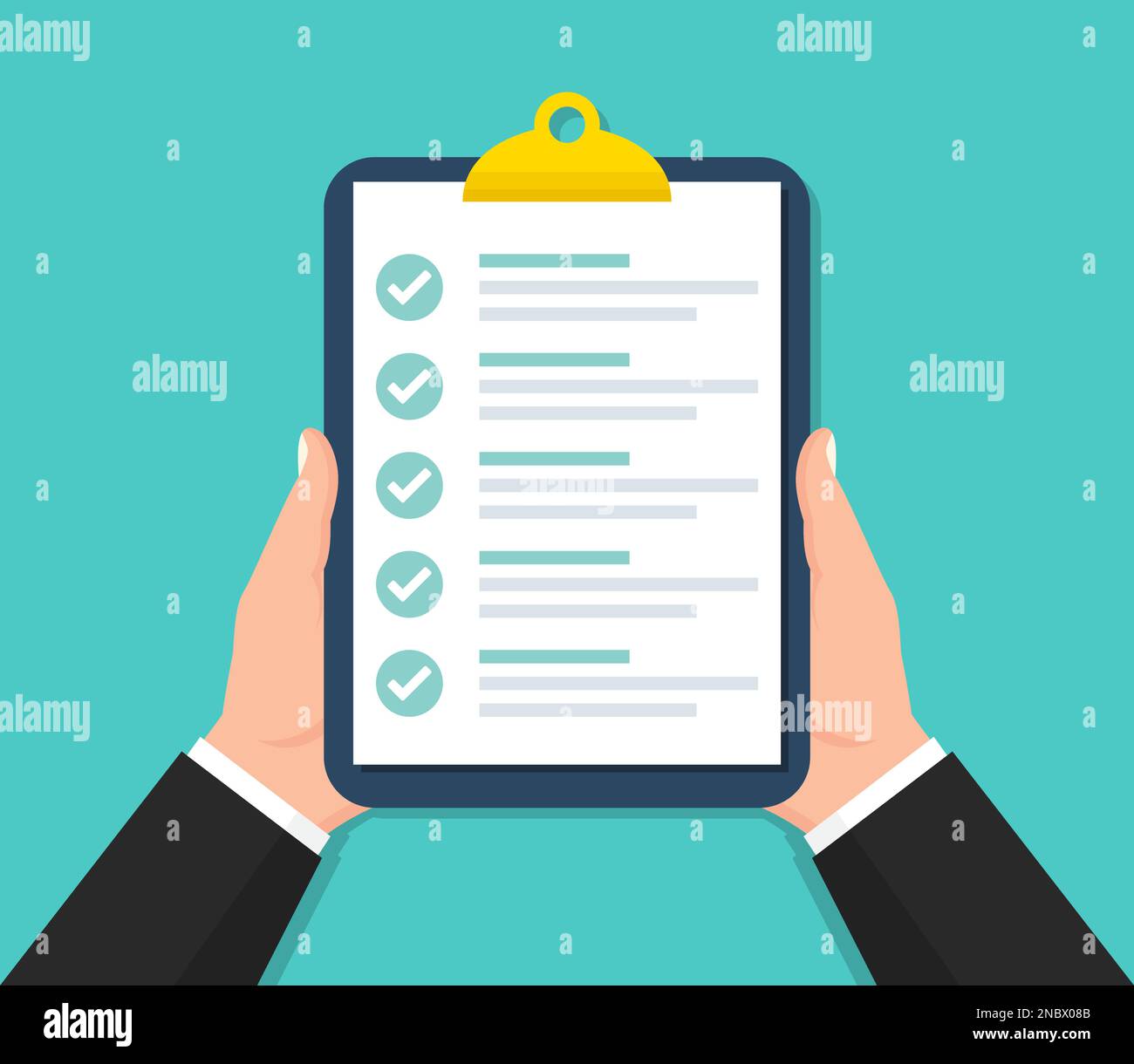 Businessman holding clipboard with checklist in a flat design Stock ...
