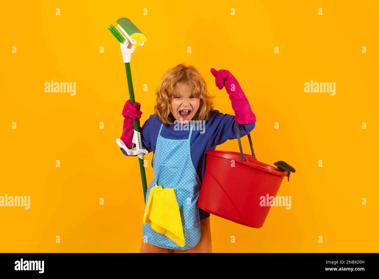 Children helping with housekeeping, cleaning the house. Housekeeping at ...