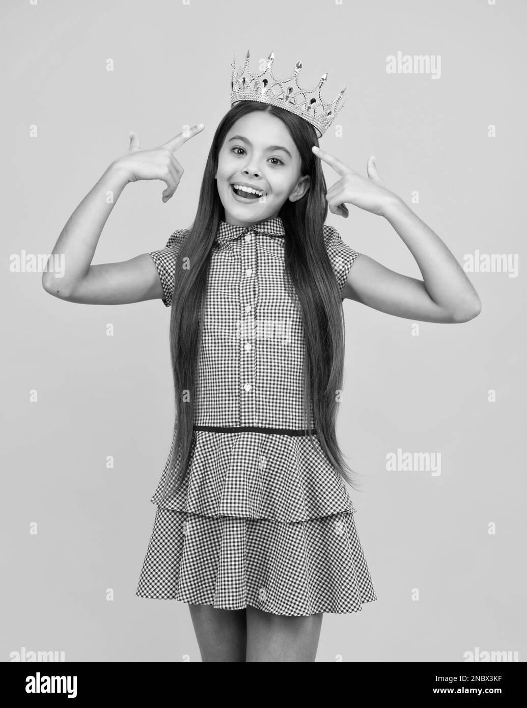 Teenager princess child celebrates success win and victory. Teen girl ...