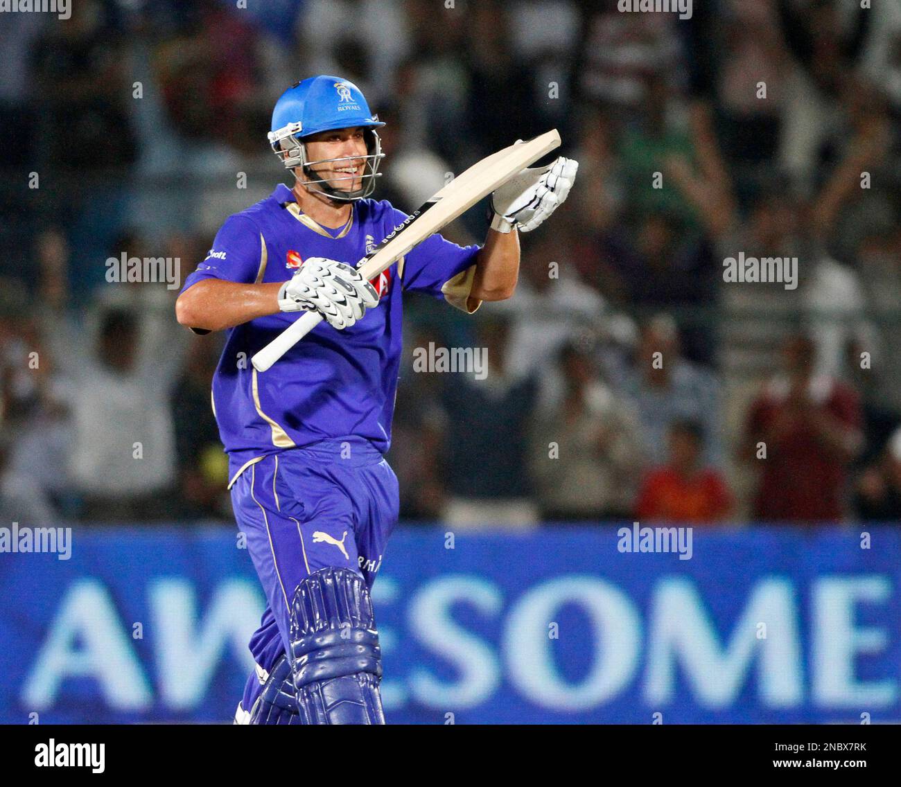 Rajasthan Royals batsman Ross Taylor celebrates after his team won the ...