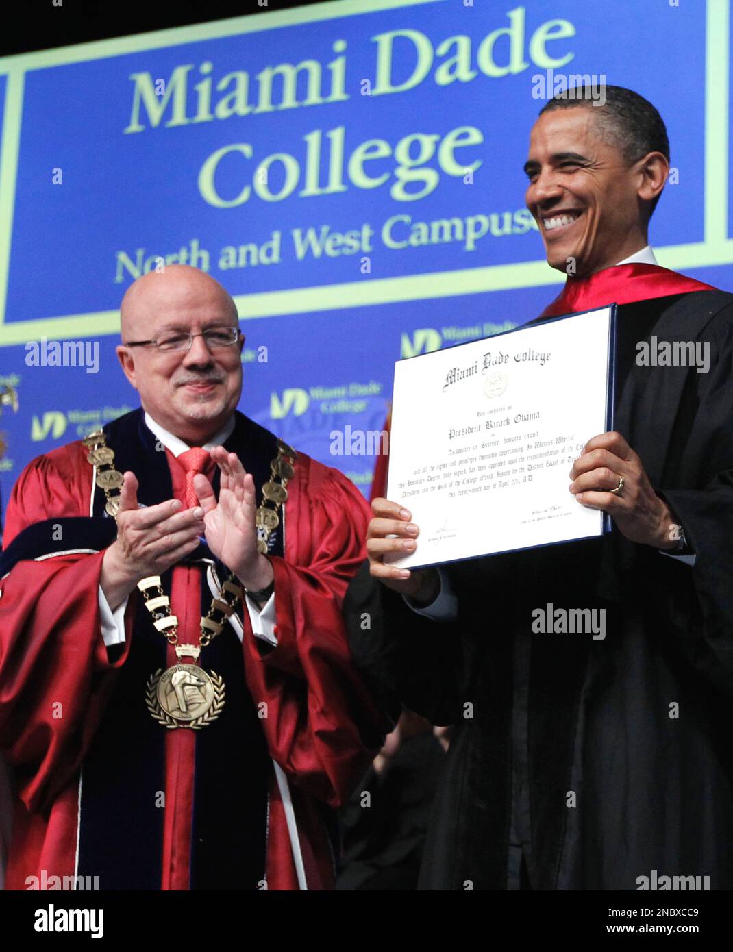 President Barack Obama stands with Miami Dade College President Eduardo ...