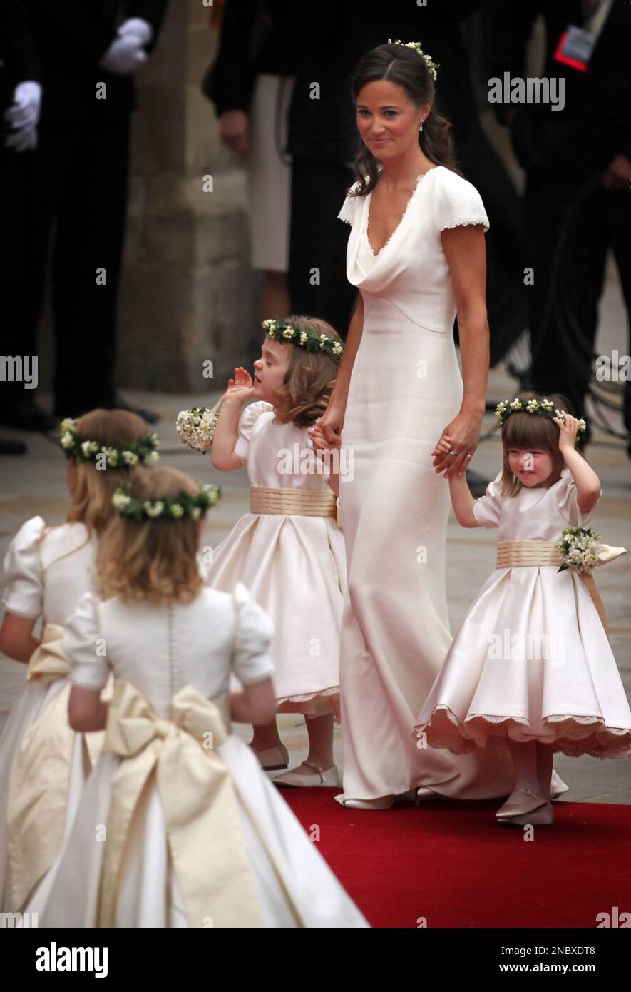 Pippa Middleton arrives with the brides maids and page boys for her ...