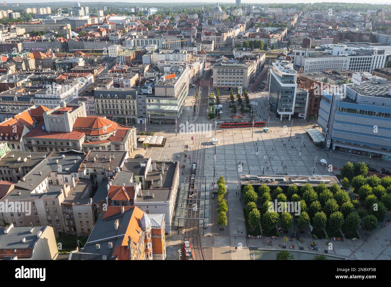 Market Square in Katowice city, Silesia region of Poland, aerial view ...