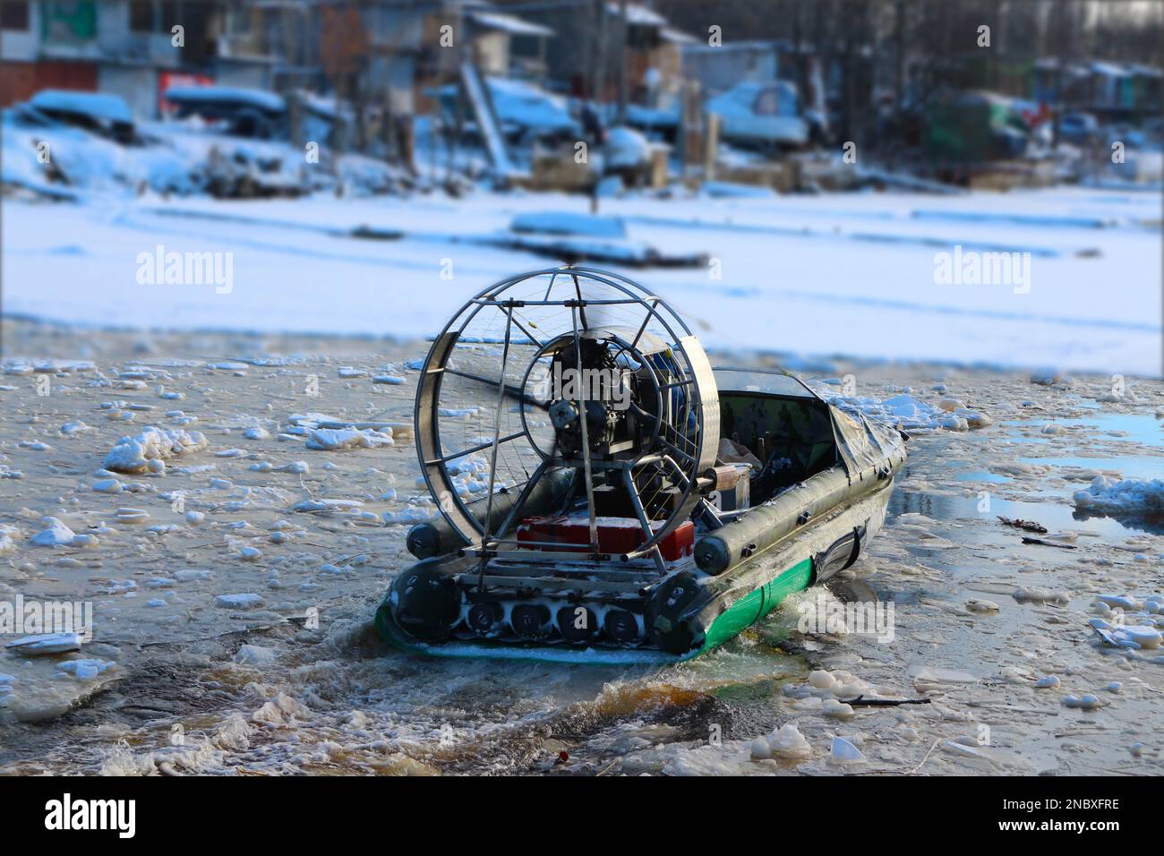 airboat in motion in winter back view Stock Photo - Alamy