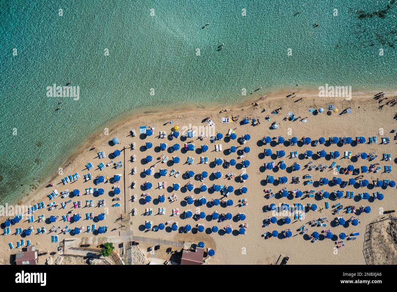 Umbrellas on Fig Tree beach in Protaras resort in Famagusta District ...