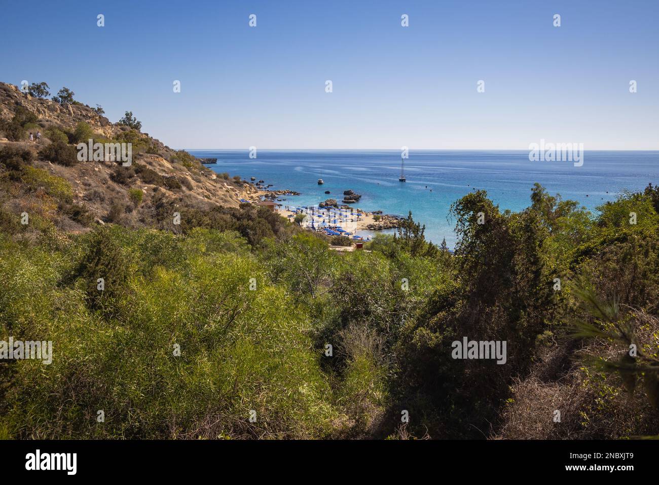Konnos Beach in Konnos Bay in area of Cape Greco National Forest Park ...